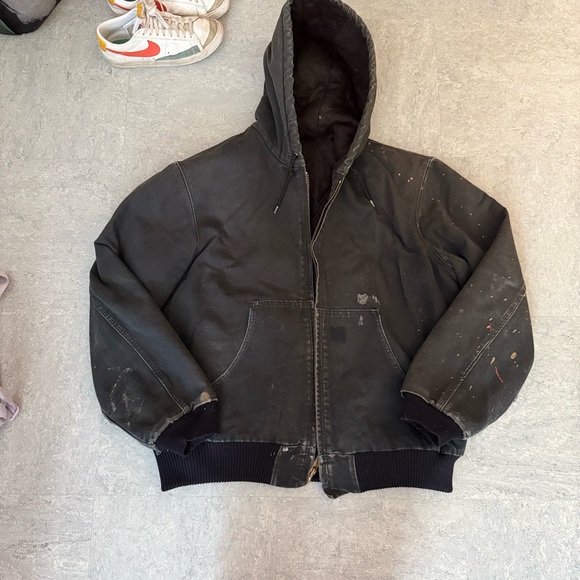 Carhartt | Jackets & Coats | Carhartt Black Bomber Jacket With Hood ...